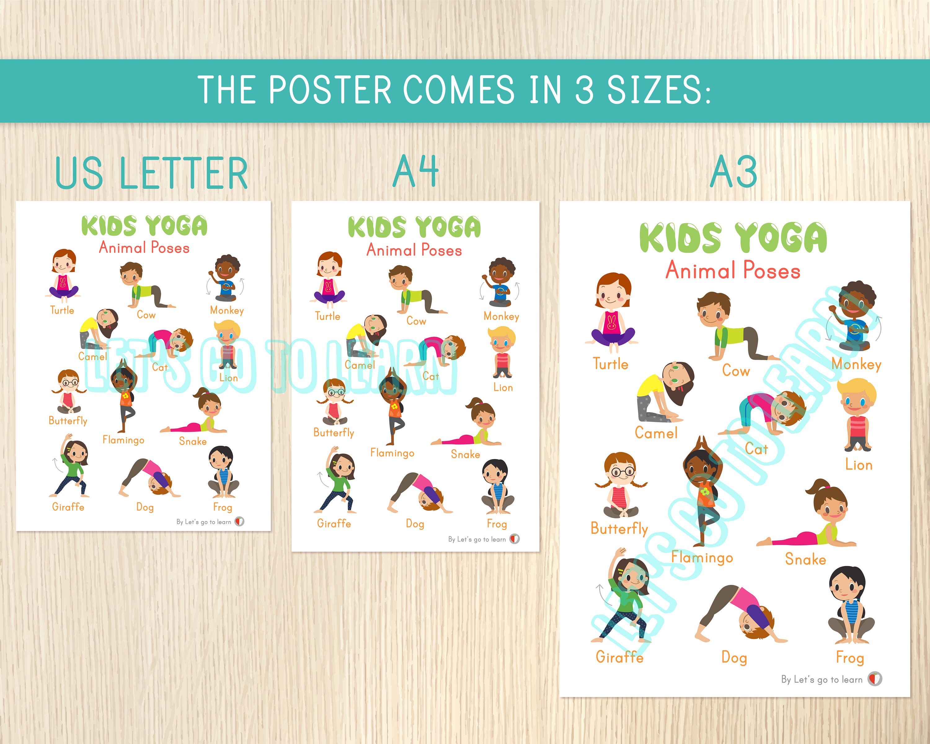 Kids Yoga Poster Animal Poses Asana Young Yogis Home Decor | Etsy