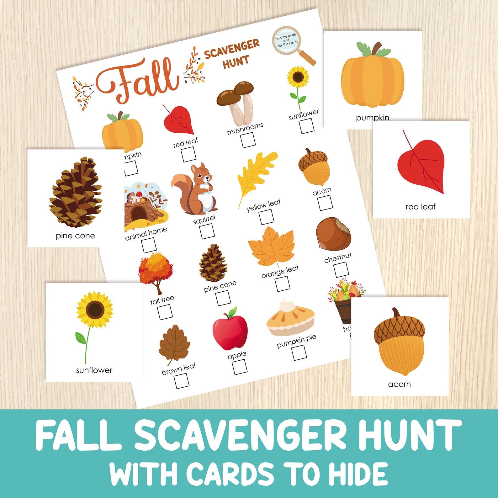 Fall Scavenger Hunt - Autumn Indoor Outdoor Treasure Hunt With Cards to ...