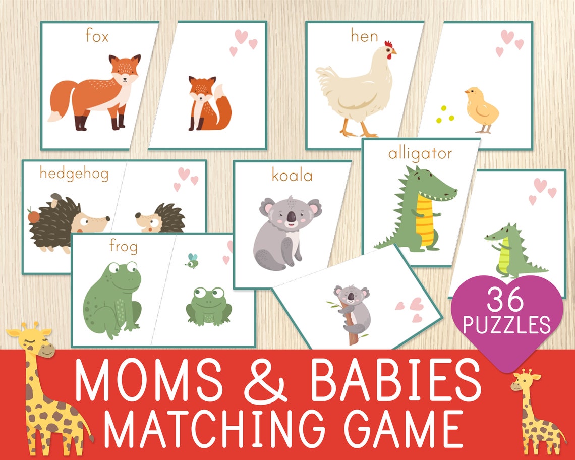 Mother & Baby Animals Matching Games, 36 Puzzles, Matching Activity for ...