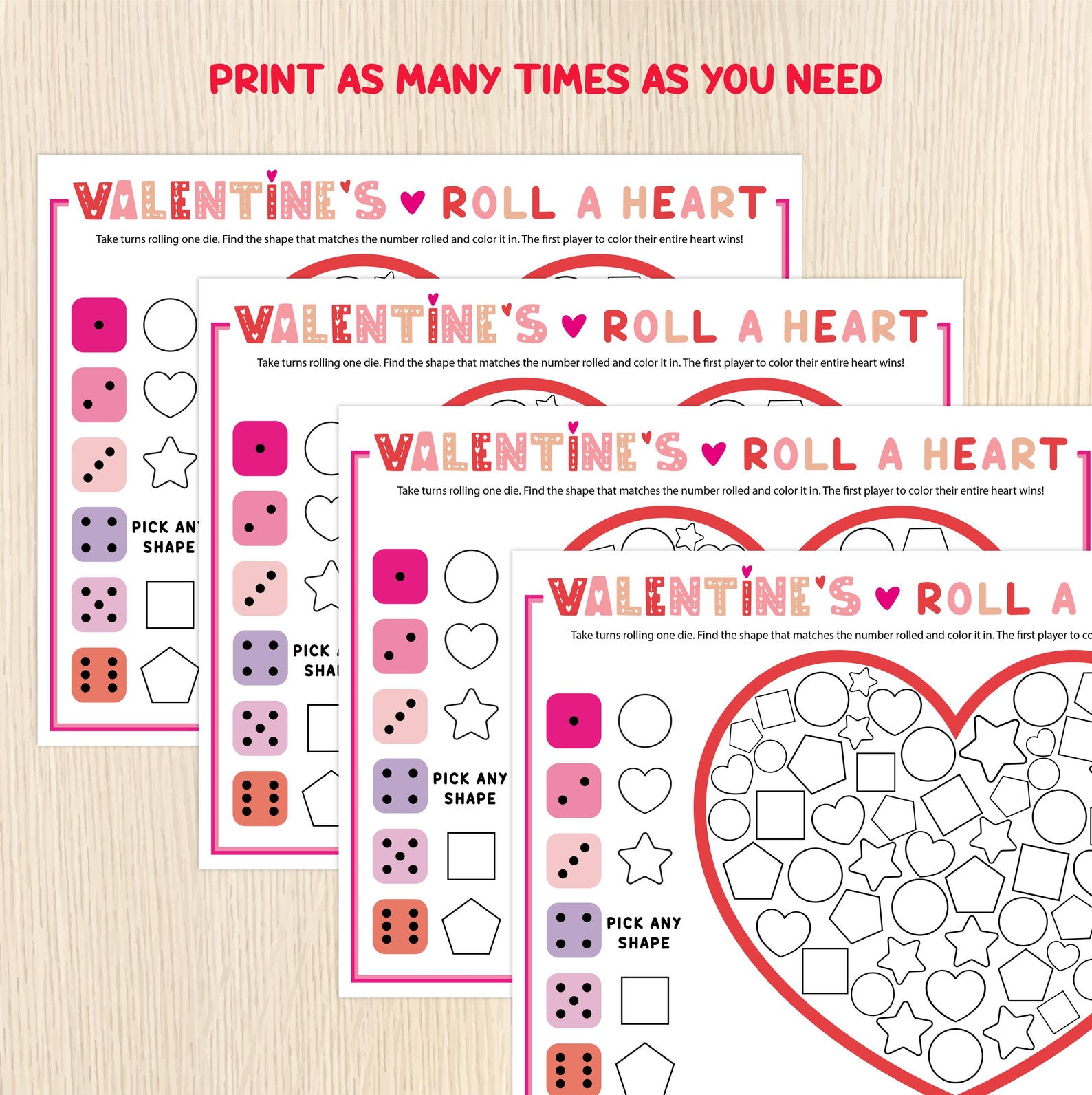 Valentine's Day Roll a Heart Game - Valentine's Day Activity - Dice ...