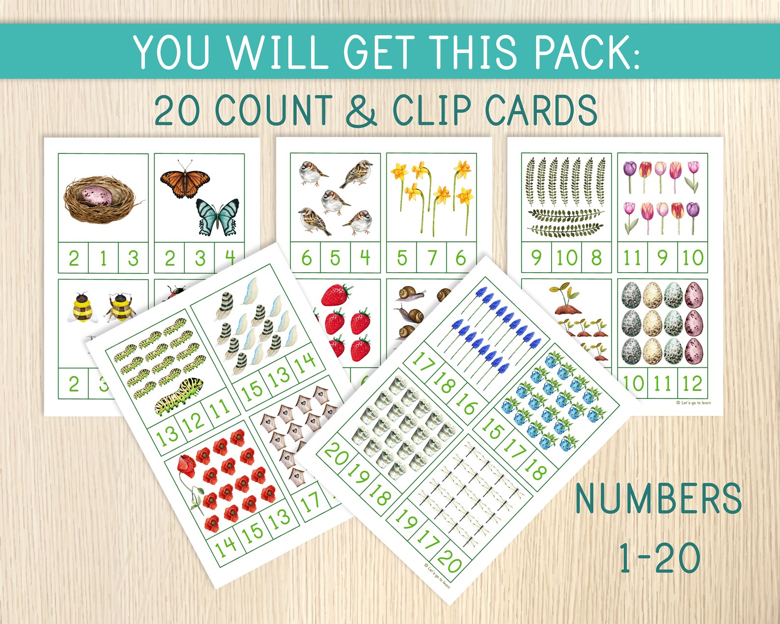 Spring Count & Clip Cards, Numbers 1-20, Counting Cards Game ...