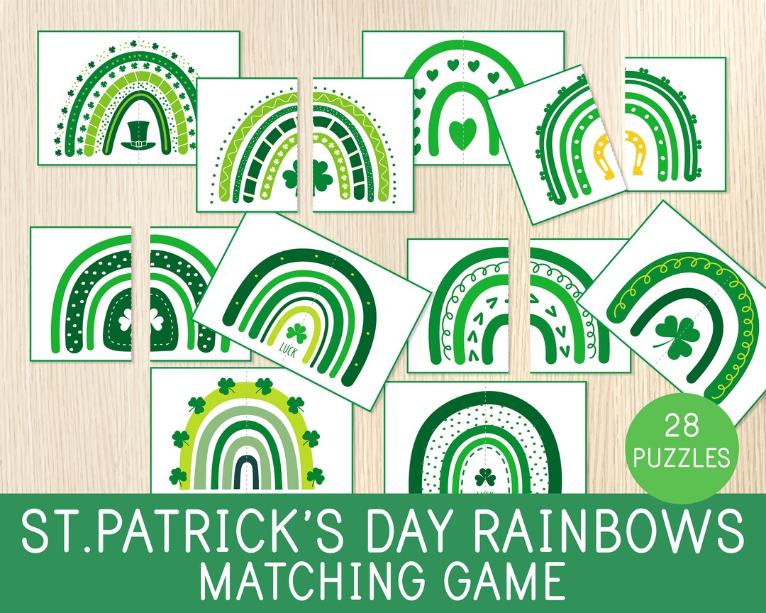 St. Patrick's Day Game, Rainbow Matching Activity, 28 Puzzles for ...