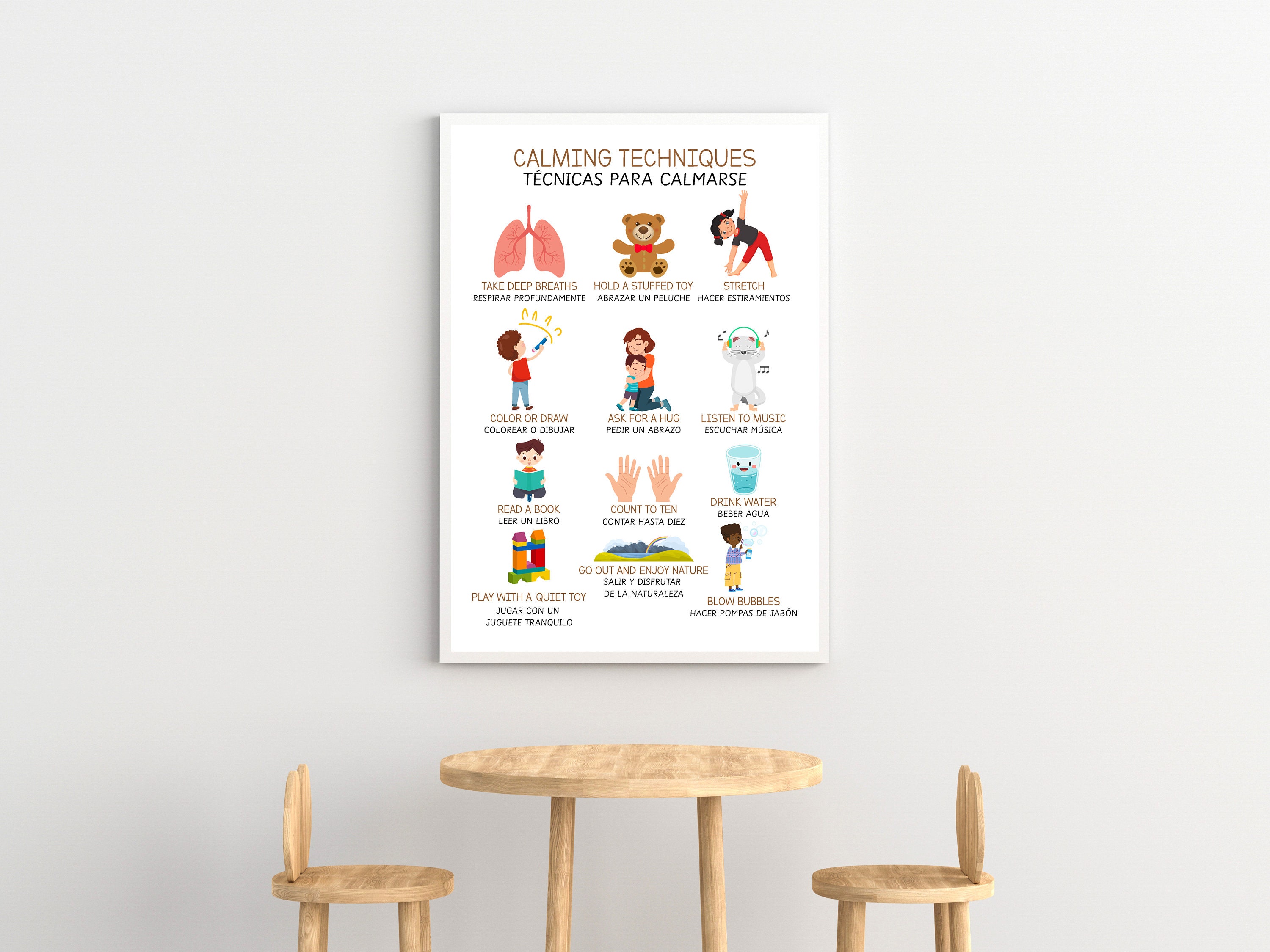 Calming Techniques Bilingual Poster, English-spanish, Calming Corner ...