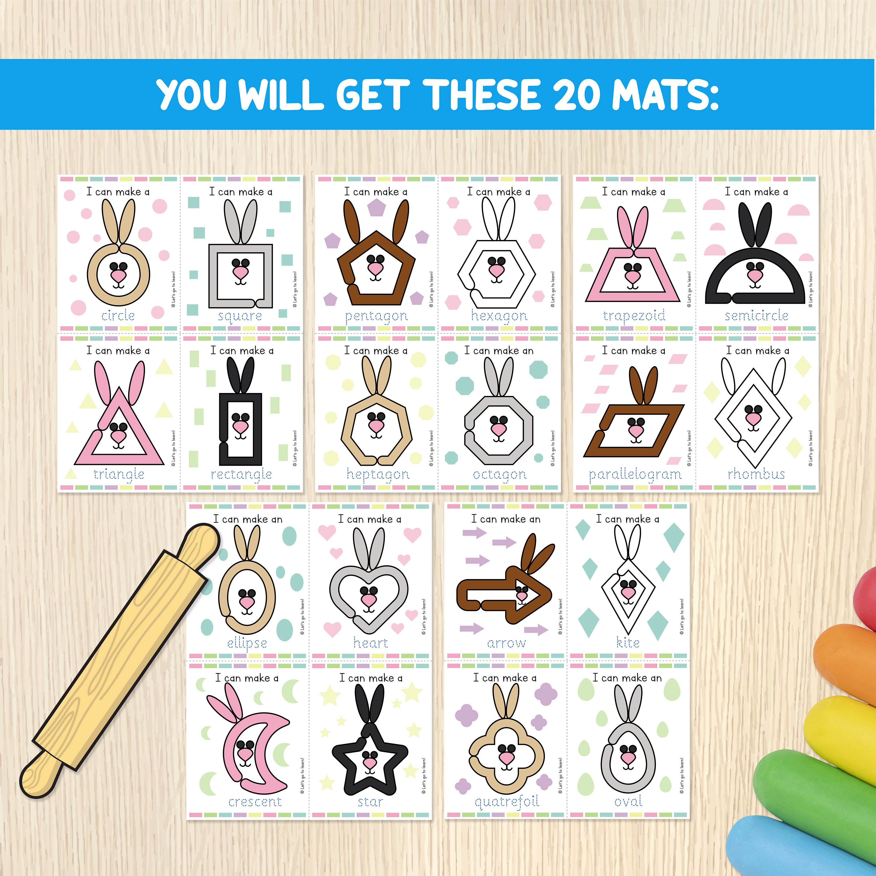 Easter Bunny Shapes Playdough Mats - Play Doh Activity - 20 Visual ...