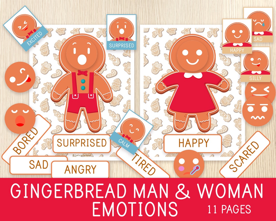 Emotions Worksheet With Gingerbread Man & Woman, Feelings Cards ...