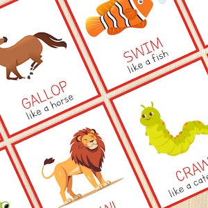 Animal Movement Cards, 40 Cards, Gross Motor Skills, Preschool ...
