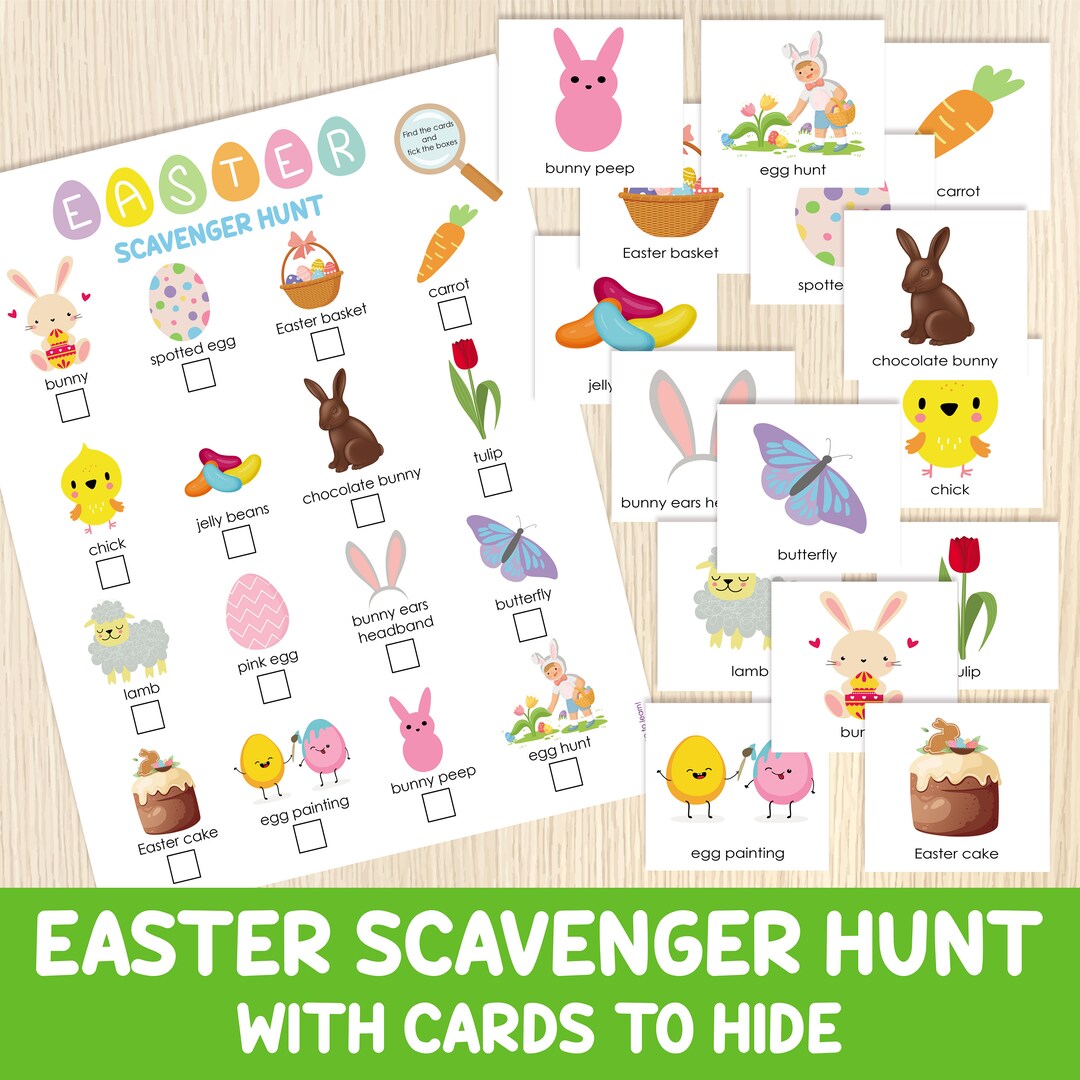 Easter Scavenger Hunt, Indoor Outdoor Treasure Hunt With Cards to Hide ...