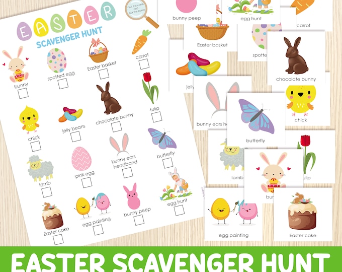 Easter Scavenger Hunt, Indoor Outdoor Treasure Hunt With Cards to Hide ...