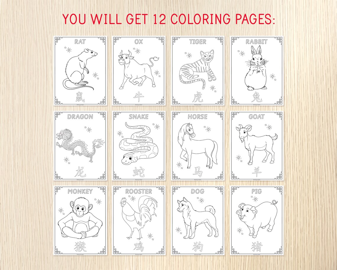 Chinese Zodiac Animals Coloring Pages - Lunar New Year Activity ...