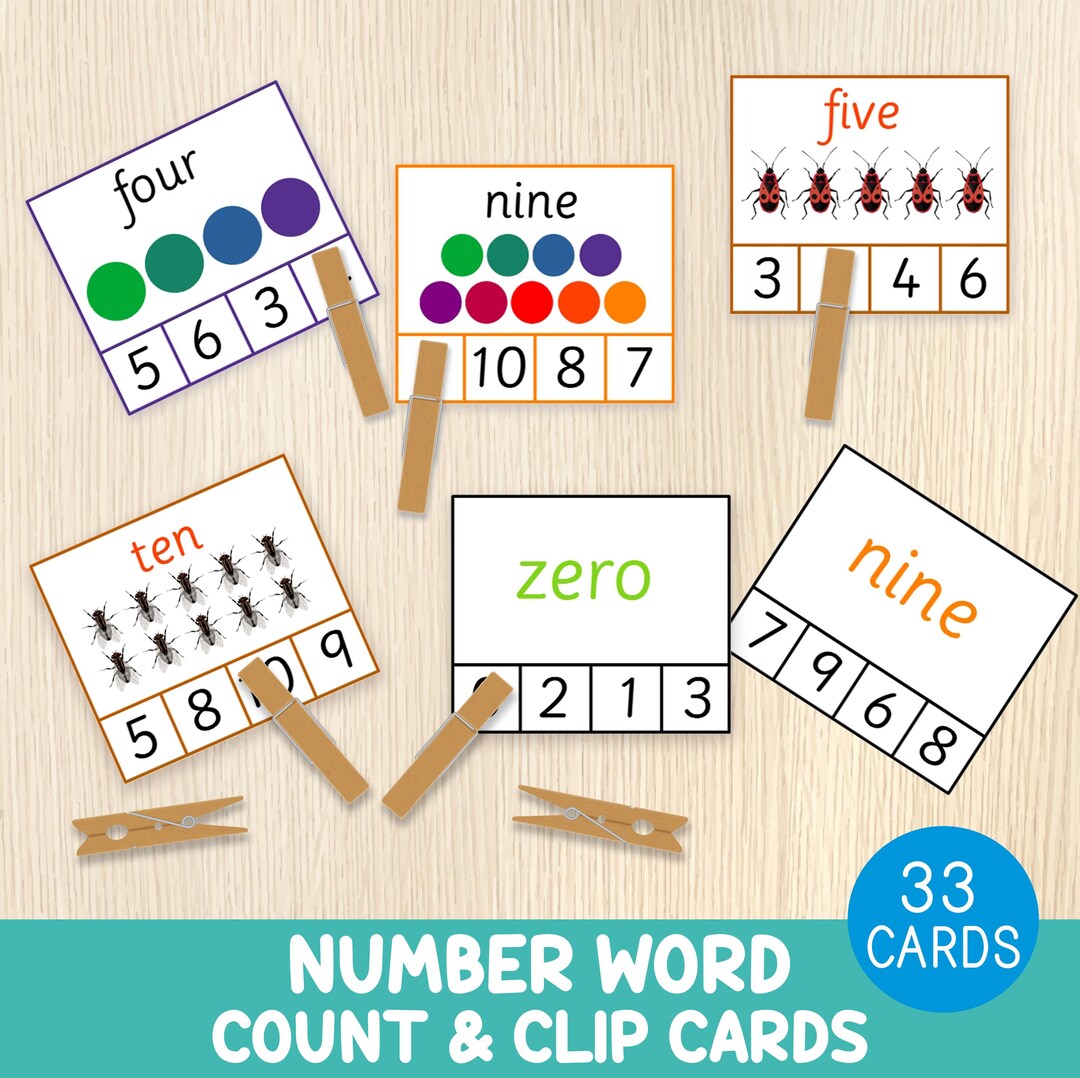 Number Word Count & Clip Cards – Numbers 0–10 – Printable Counting and ...