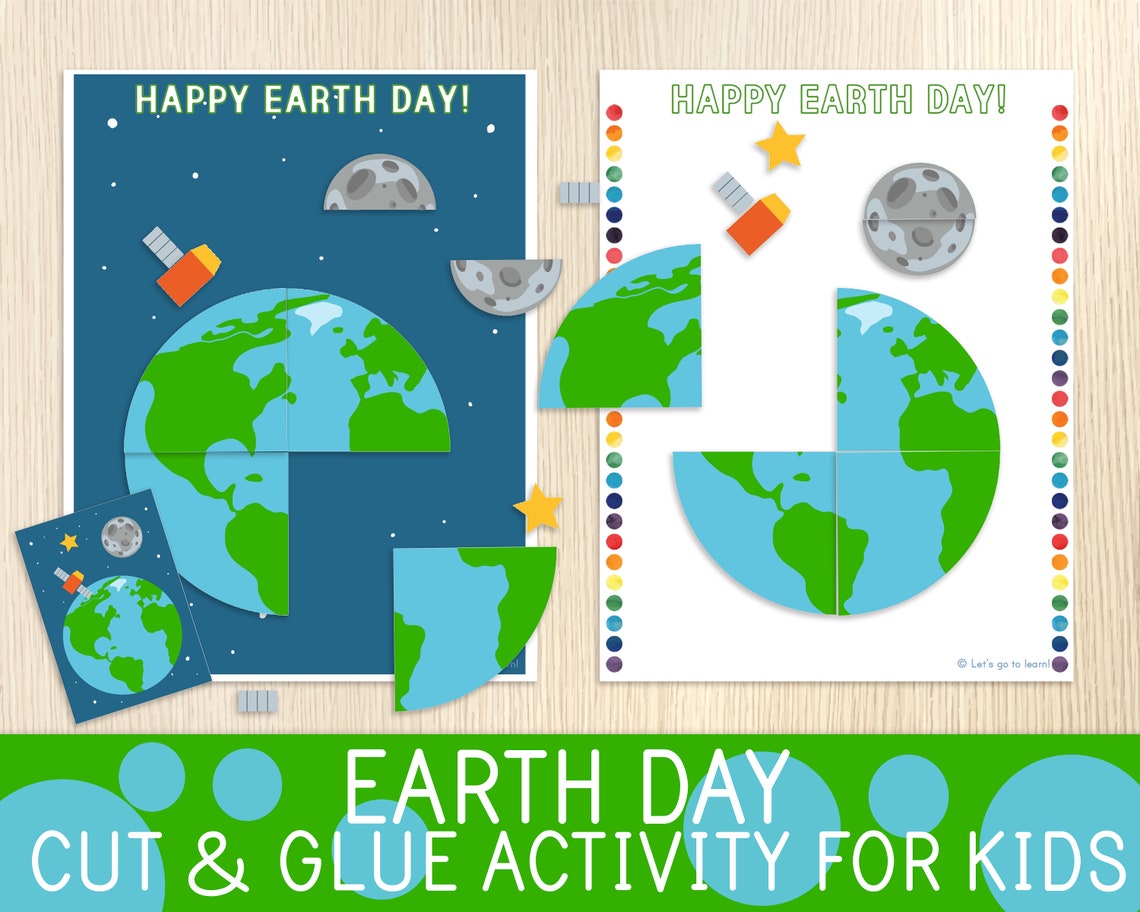 Earth Day Cut & Glue Activity, Toddler, Preschool, Kindergarten, Paper ...