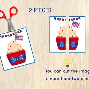 4th of July Game, Matching Activity for Kids, Cupcakes Puzzles, USA ...