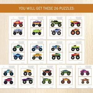 Monster Trucks Matching Activity, 26 Puzzles, Symmetry, Kids Puzzles ...