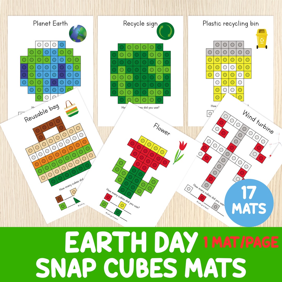 Earth Day Snap Cubes Mats - Connecting Cubes Task Cards - Preschool ...