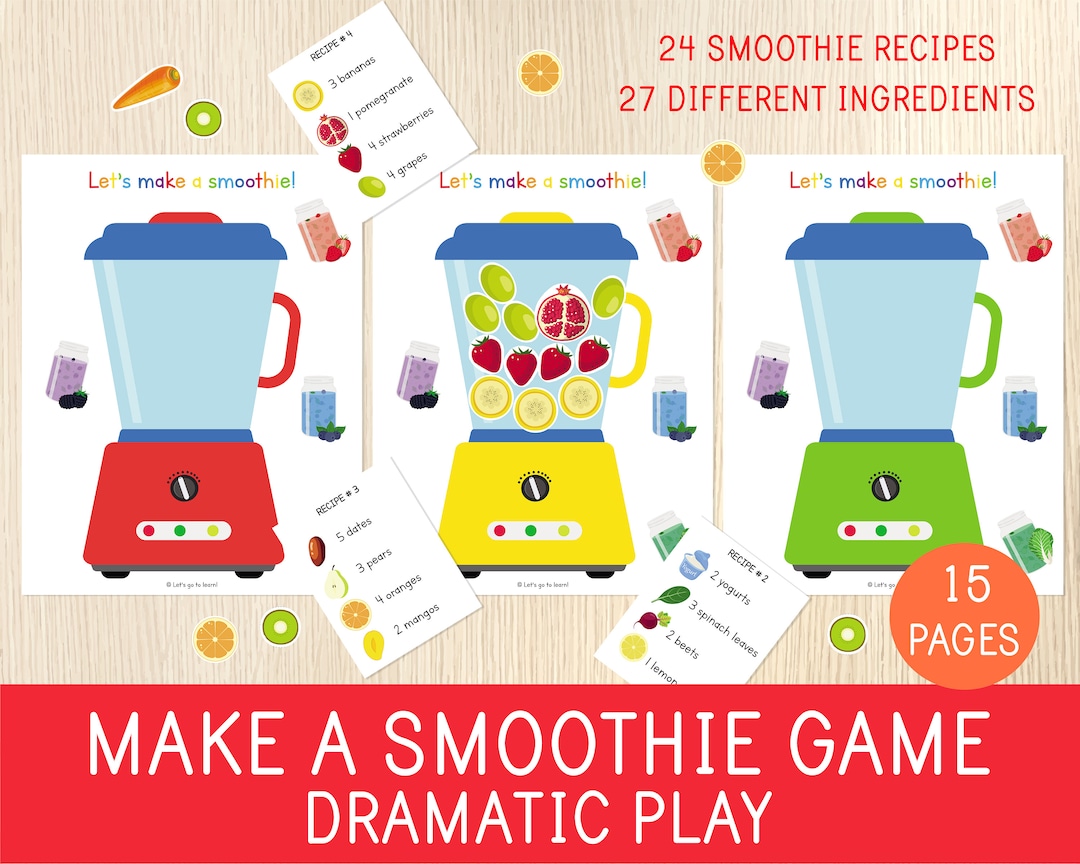 Make a Smoothie Game, Pretend Play, Dramatic Play for Kids, Cutting and ...