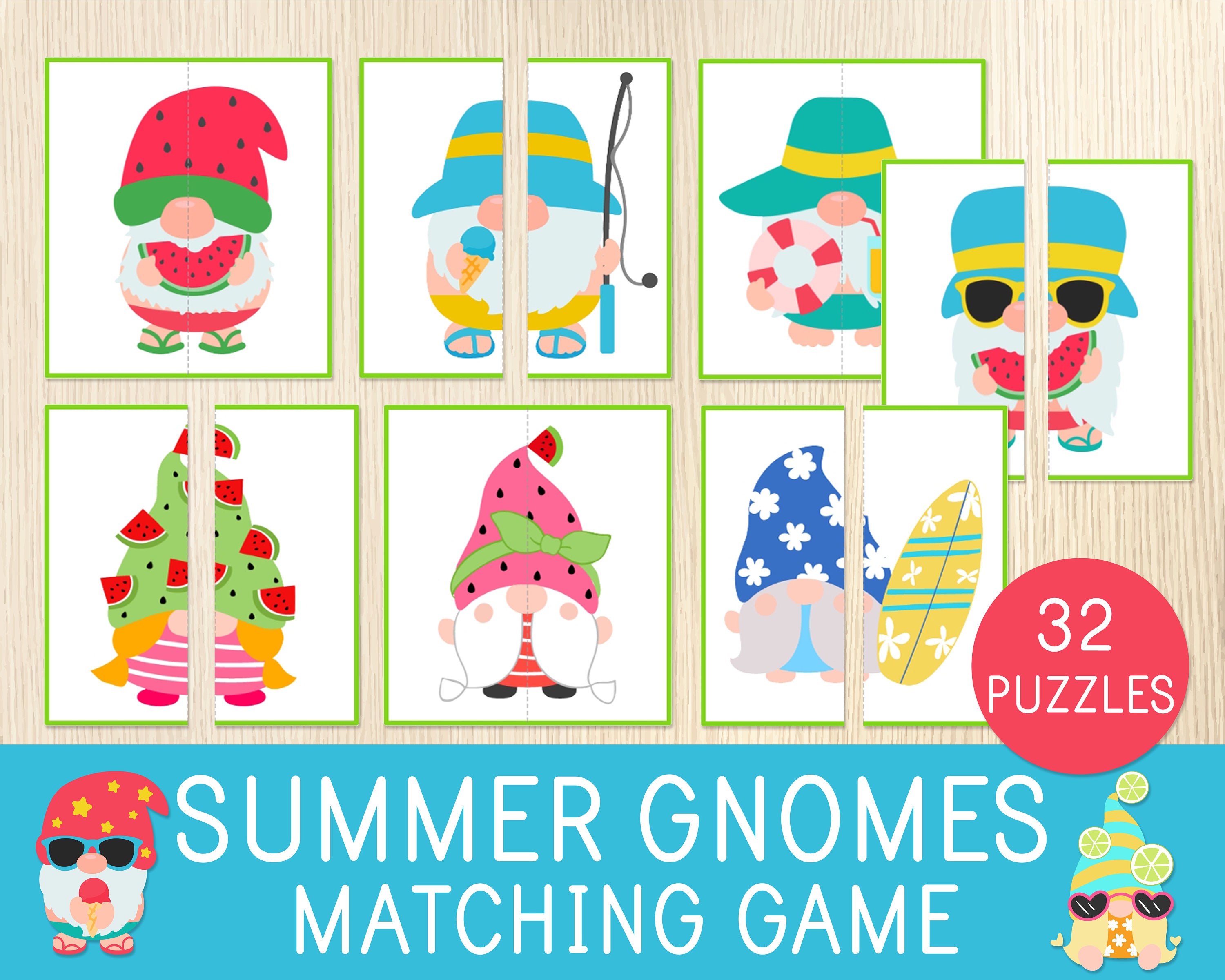 Summer Gnomes Matching Game - Preschool Centers Activity - Summer ...
