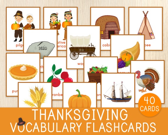 Thanksgiving Vocabulary Flashcards Thanksgiving Words 40 | Etsy