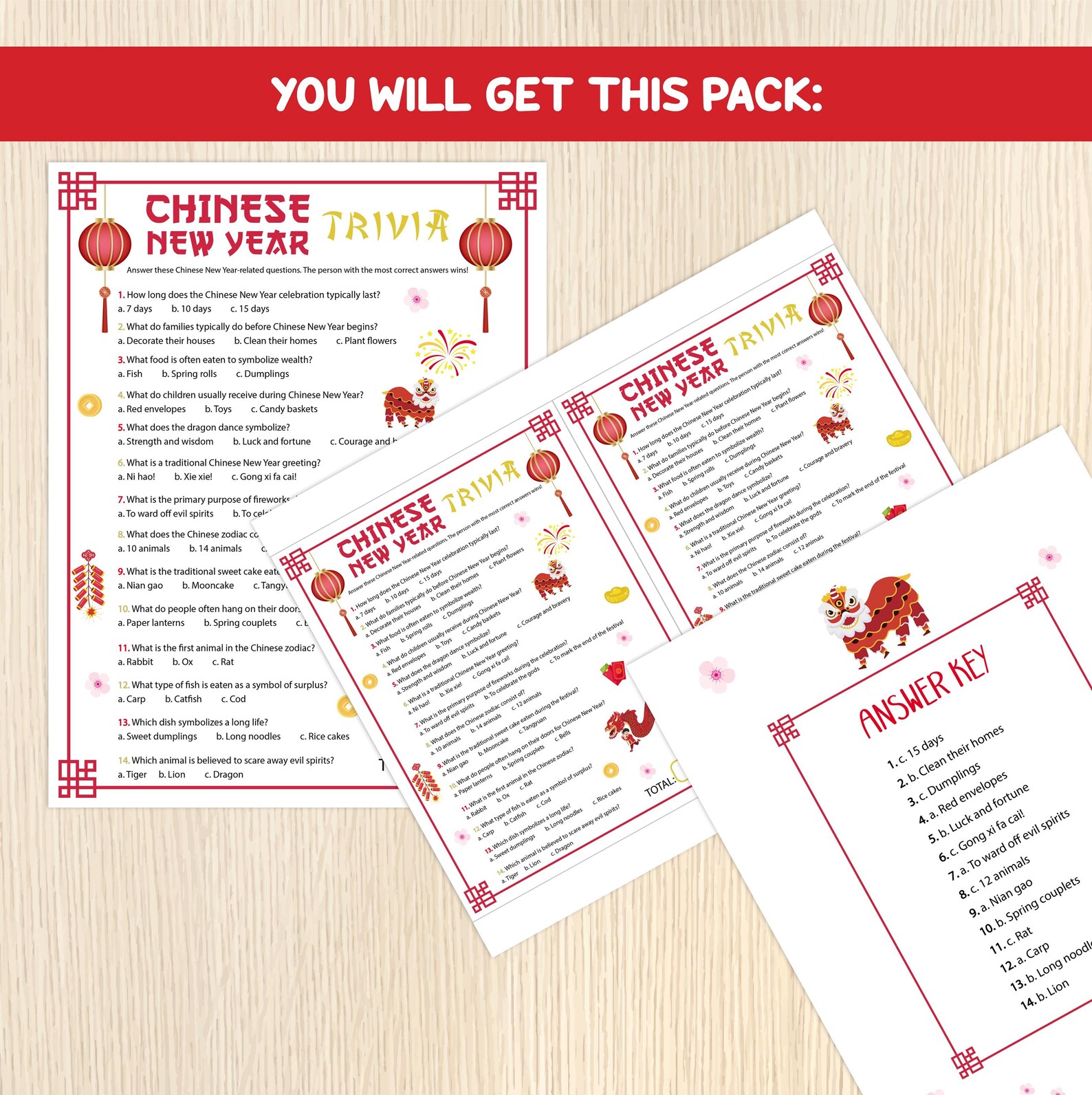 Chinese New Year Trivia Game - Lunar New Year Activity - Printable Quiz ...