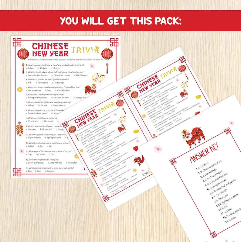 Chinese New Year Trivia Game - Lunar New Year Activity - Printable Quiz ...