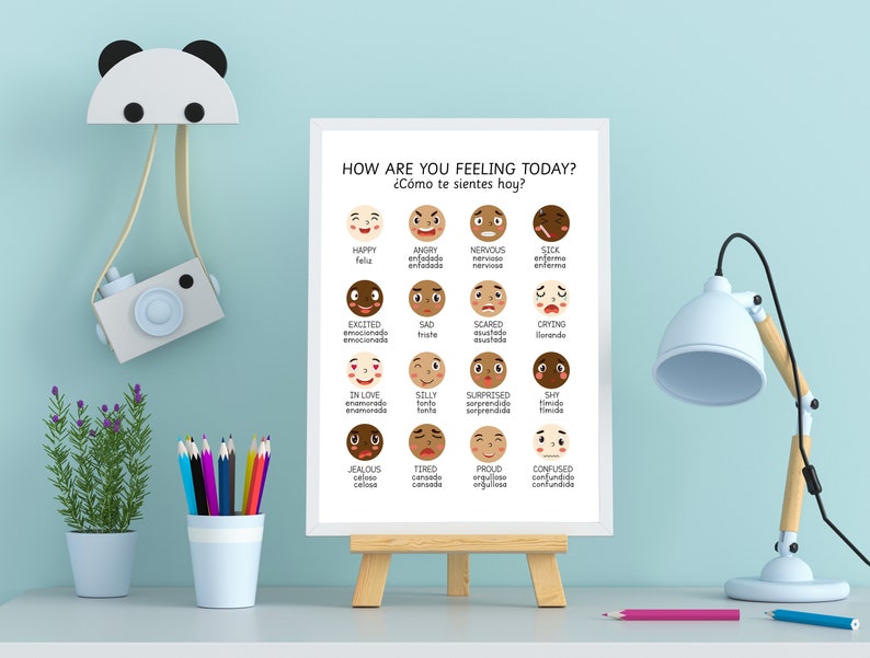 Feelings Emotions Poster in English & Spanish Bilingual - Etsy