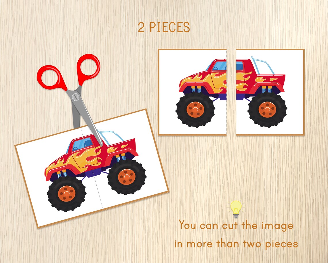 Monster Trucks Matching Activity, 26 Puzzles, Symmetry, Kids Puzzles ...