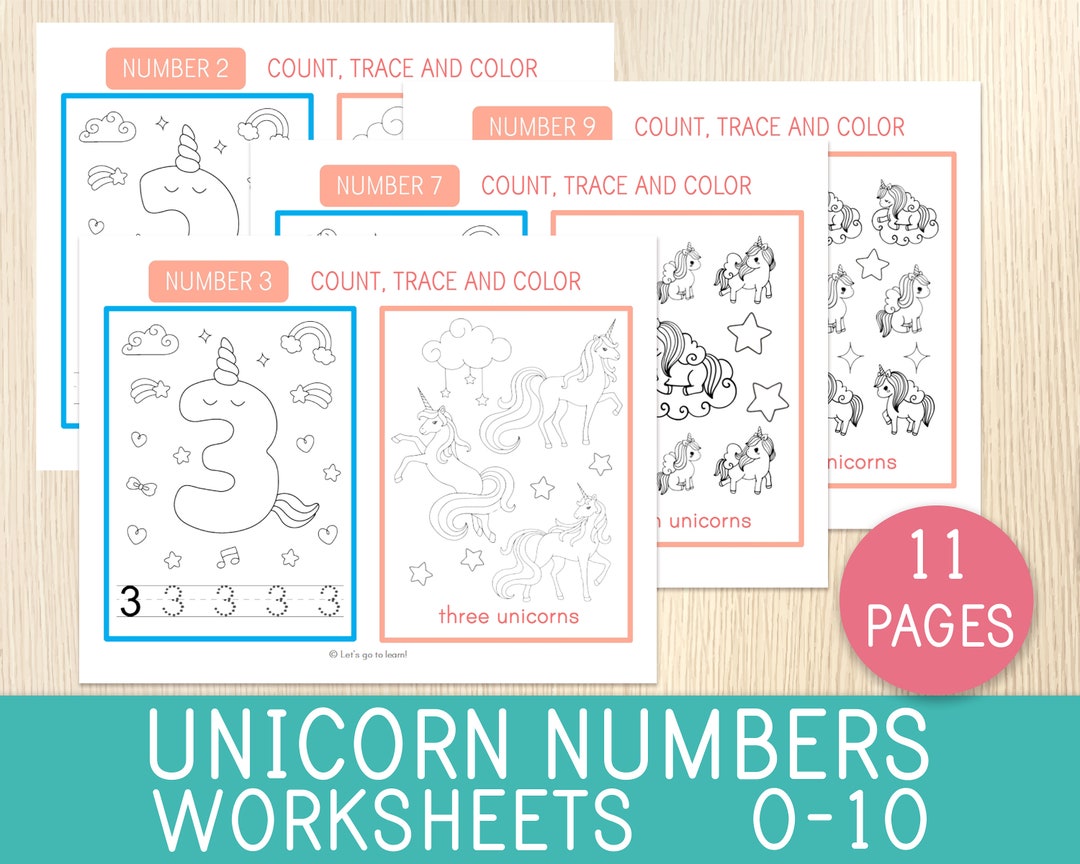 Numbers Worksheets - Unicorn Themed - Trace & Color - Preschool Math ...