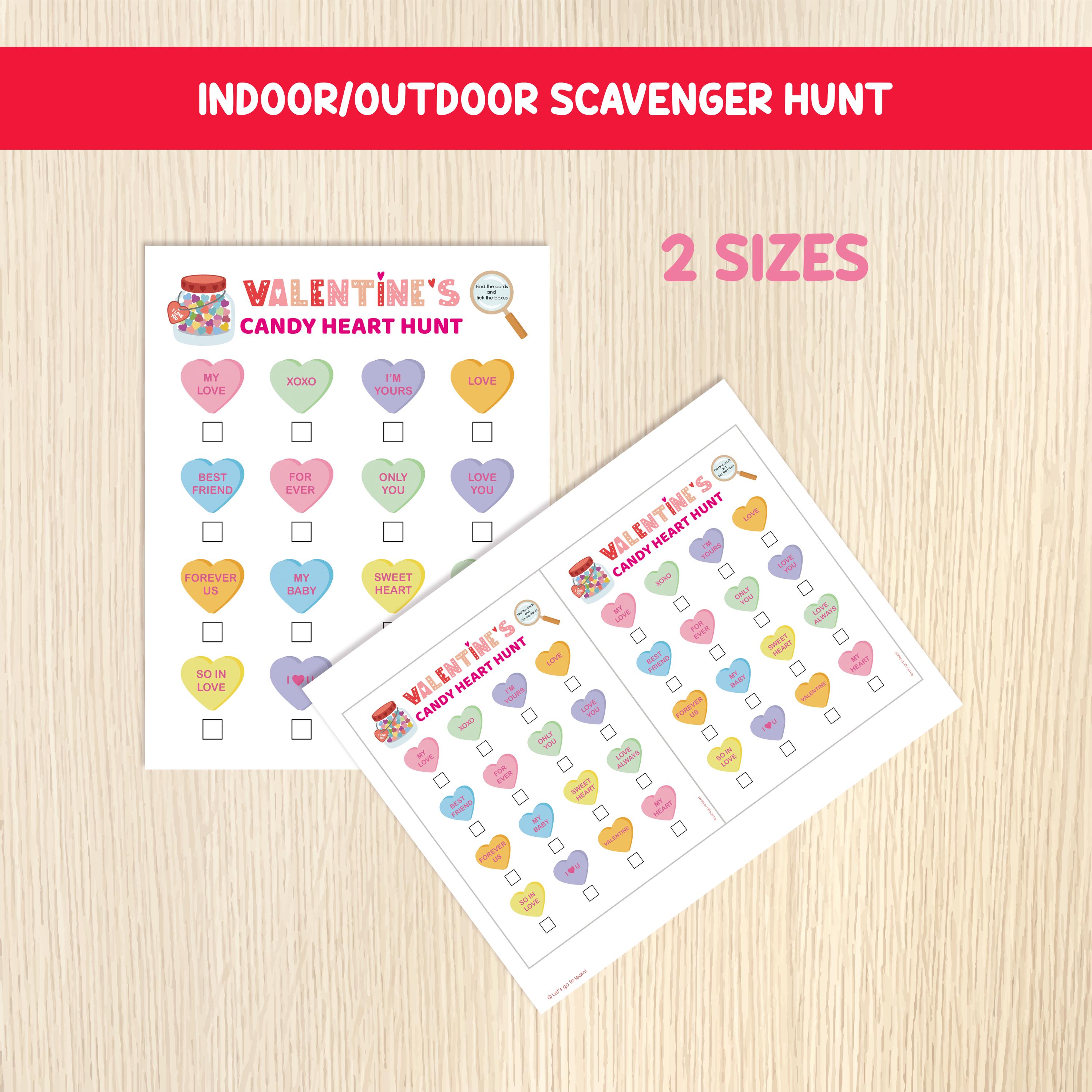 Valentine's Day Candy Heart Scavenger Hunt Game - Valentine's Day ...