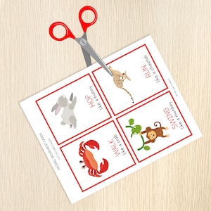 Animal Movement Cards, 40 Cards, Gross Motor Skills, Preschool ...