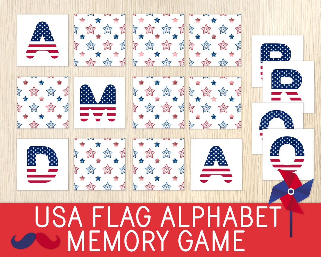 Alphabet Memory Game - USA Flag Letters - 4th of July - Fourth of July ...