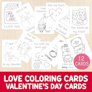 Valentine's Day Coloring Cards - Love Coloring Cards - Greeting Cards ...