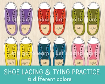 Shoe Lacing Cards, Printable, Shoe Tying Practice, Kindergarten, Kid's ...