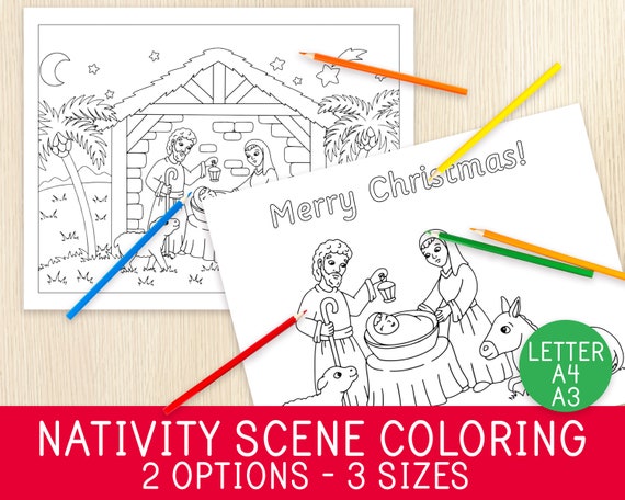 Nativity Scene Coloring Pages Holy Family Birth of Jesus | Etsy
