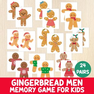 Gingerbread Men Memory Game for Kids - Christmas Cookies Matching Cards ...