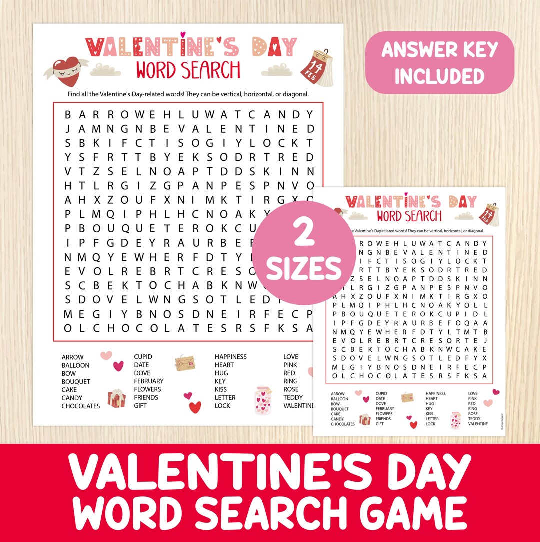 Valentine's Day Word Search Game - Valentines Activity - Valentine Word ...