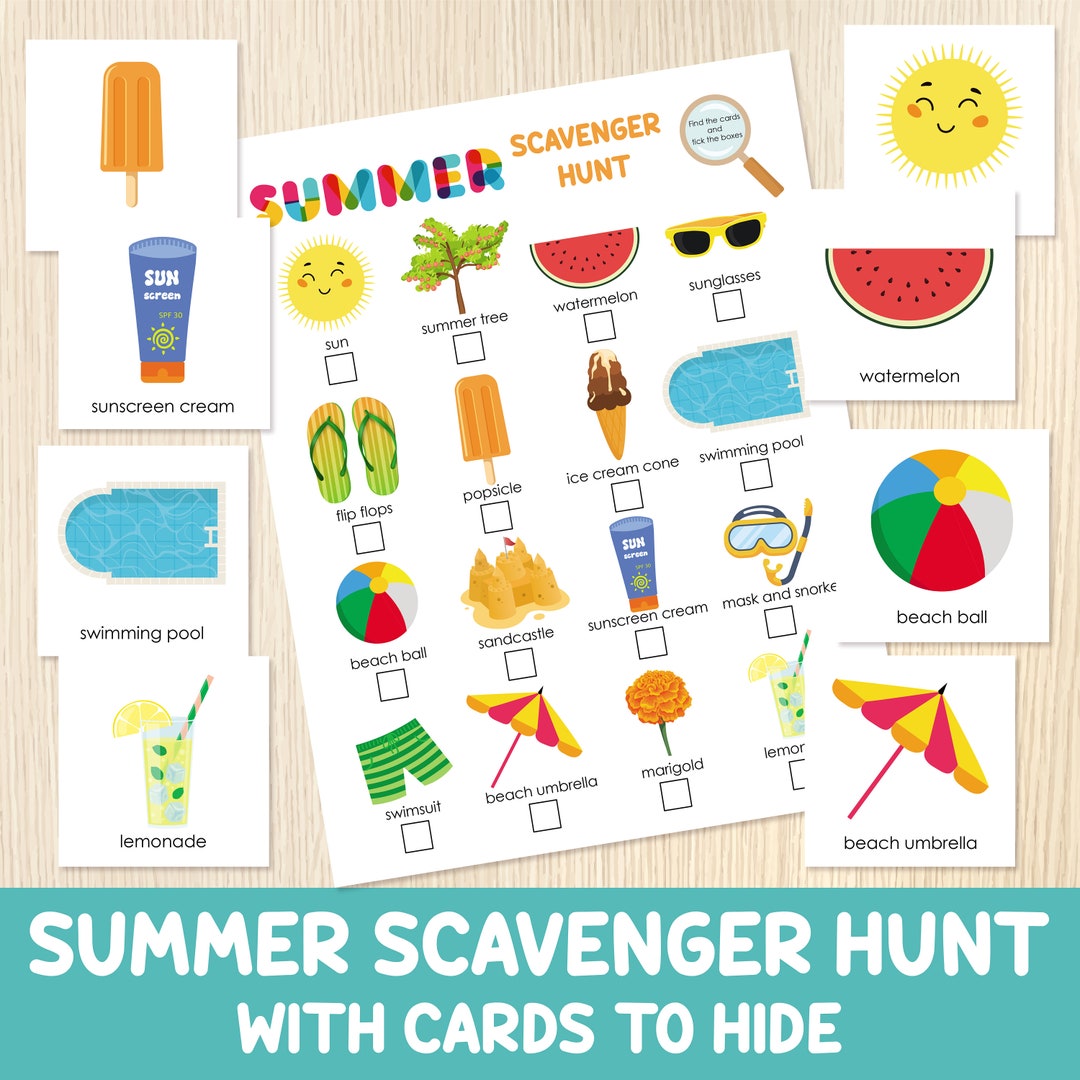 Summer Scavenger Hunt, Indoor Outdoor Treasure Hunt With Cards to Hide ...