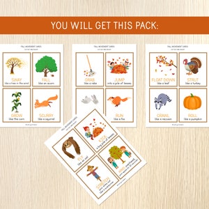 Fall Movement Cards, Autumn Game, 24 Flashcards, Gross Motor Skills ...