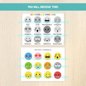 Emotions Matching Activity for Kids in SPANISH - Toddler, Preschool ...