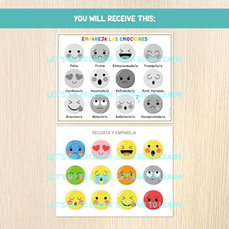 Emotions Matching Activity for Kids in SPANISH - Toddler, Preschool ...