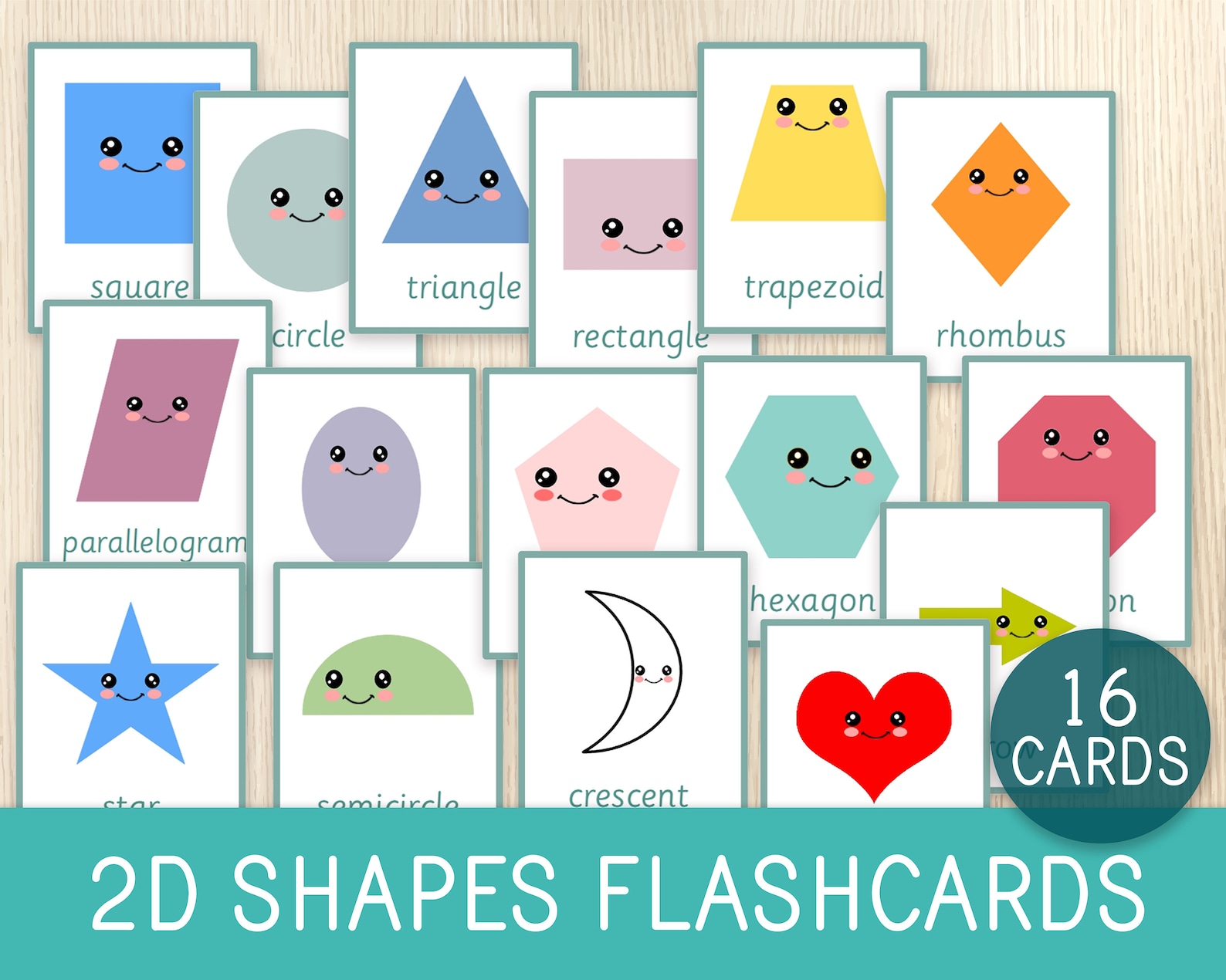 Shapes Flashcards , 2D Shapes, Preschool & Kindergarten Cards, Learning ...