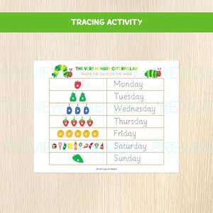 Days of the Week With the Very Hungry Caterpillar, Matching Game ...