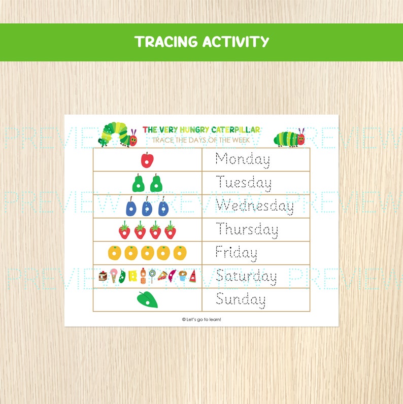 Days of the Week With the Very Hungry Caterpillar, Matching Game ...