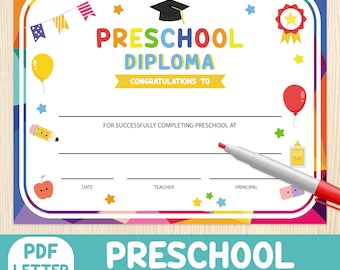 Preschool Graduation Certificate, Preschool Graduate Diploma, Printable ...