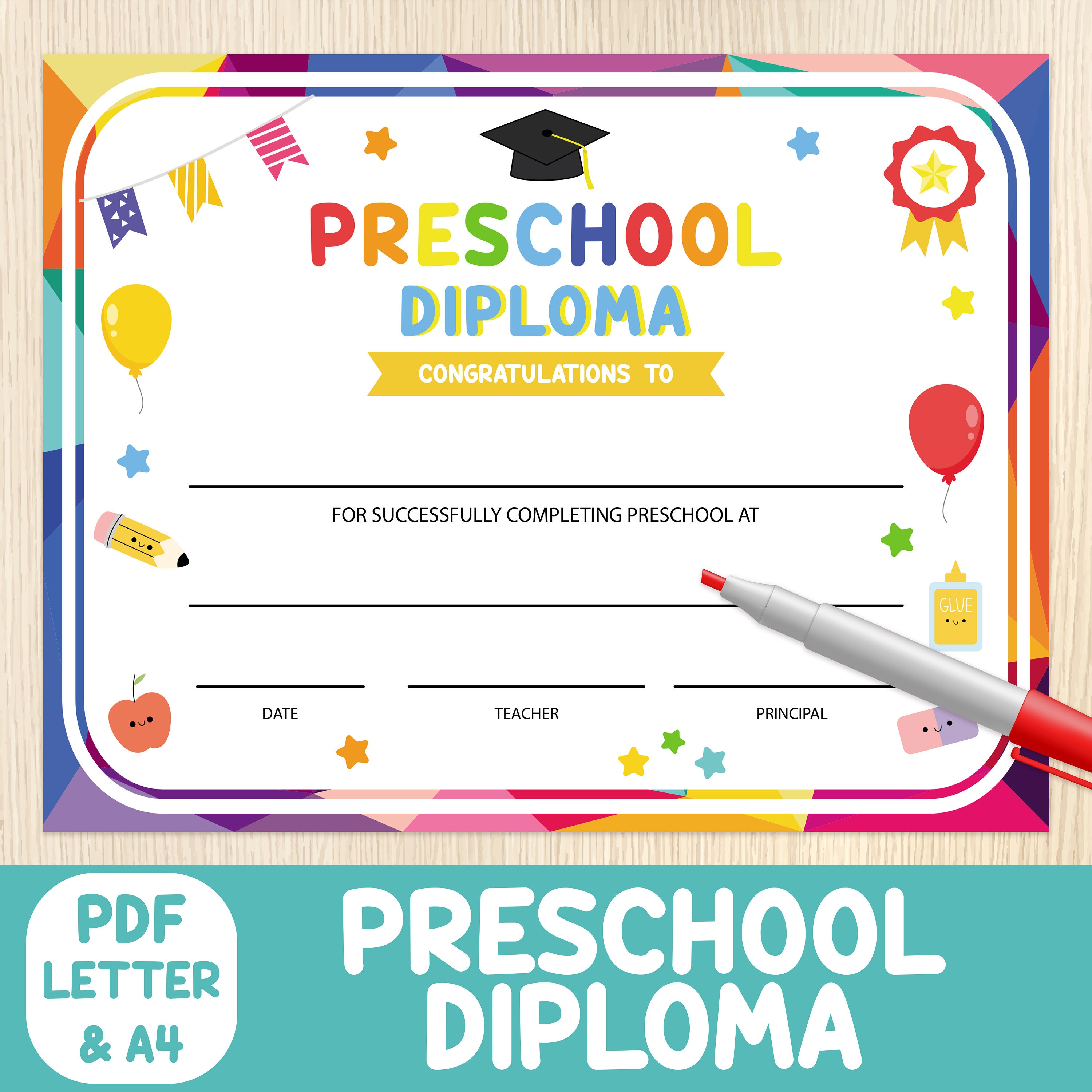 Preschool Graduation Certificate, Preschool Graduate Diploma, Printable ...