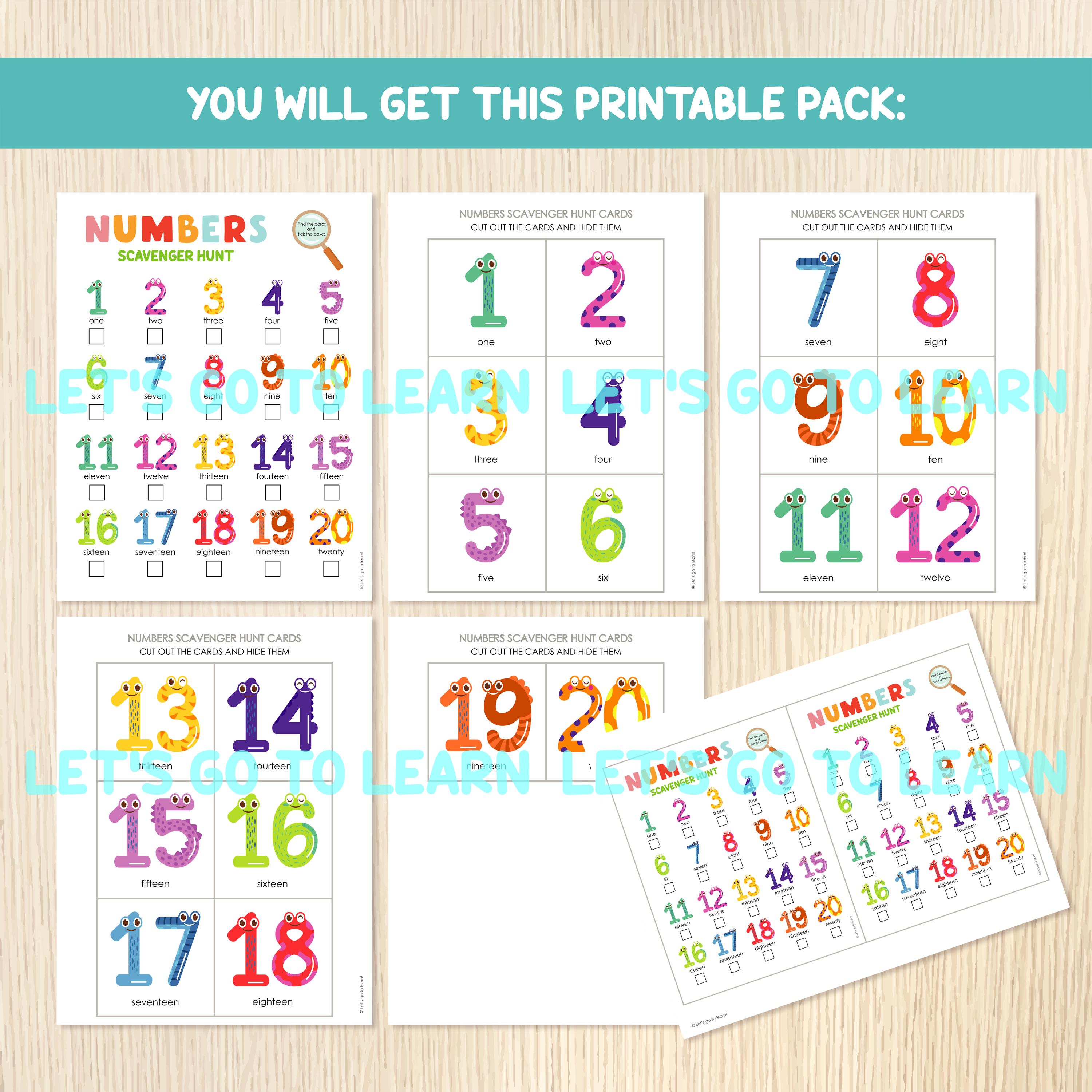 Numbers Scavenger Hunt 1–20 With Cards – Preschool & Kindergarten ...
