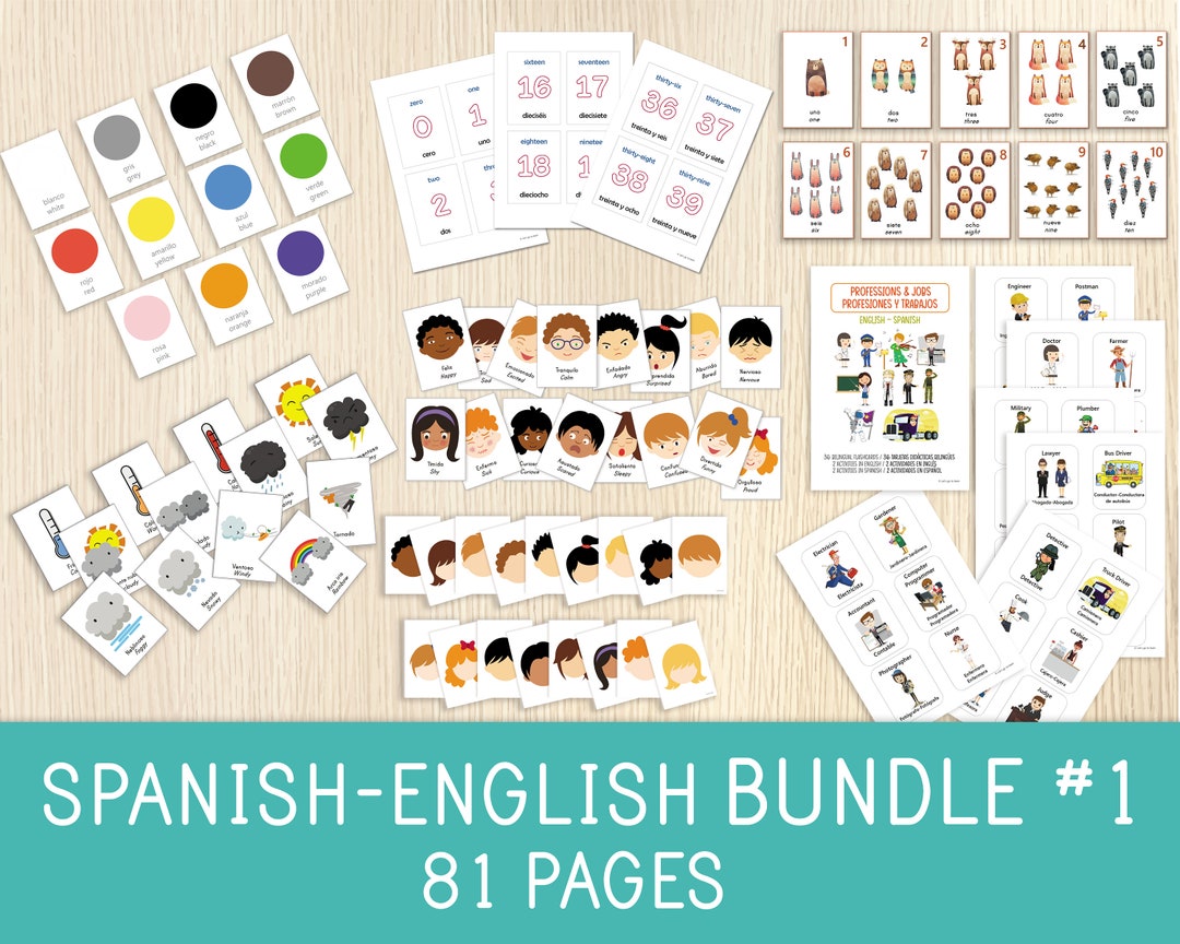 SPANISH-ENGLISH BUNDLE #1, Colors, Numbers, Emotions, Weather ...