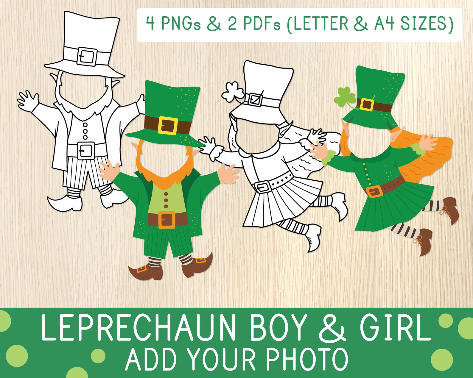 Leprechaun Boy & Girl Faceless, Add Your Photo Activity for Kids, Blank ...