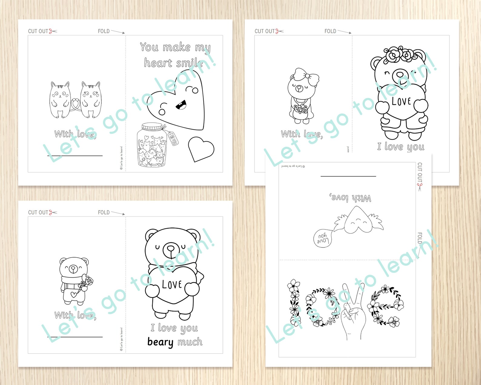 Valentine's Day Coloring Cards - Love Coloring Cards - Greeting Cards ...