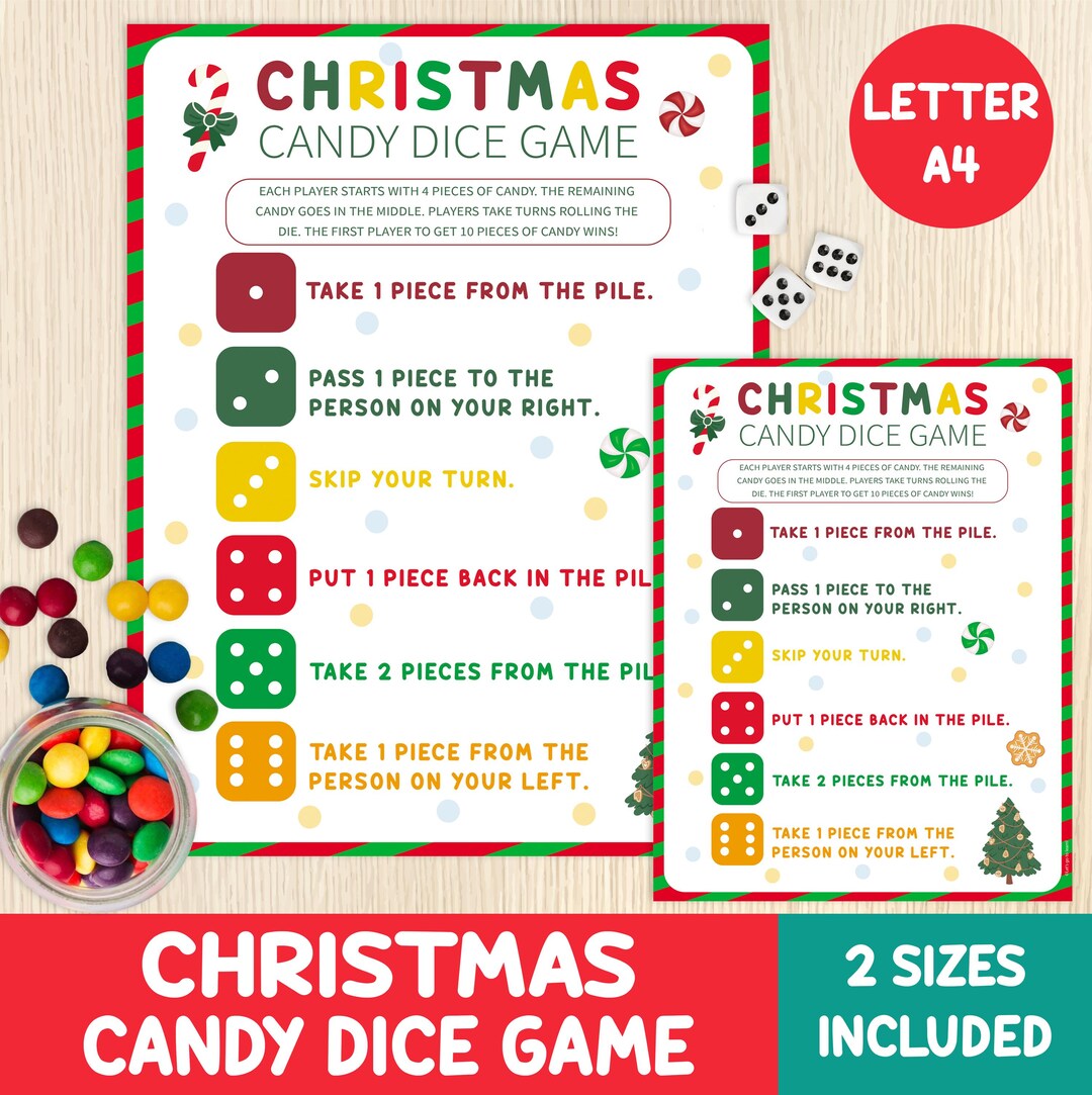 Christmas Candy Dice Game - Printable Holiday Party Game for Families ...