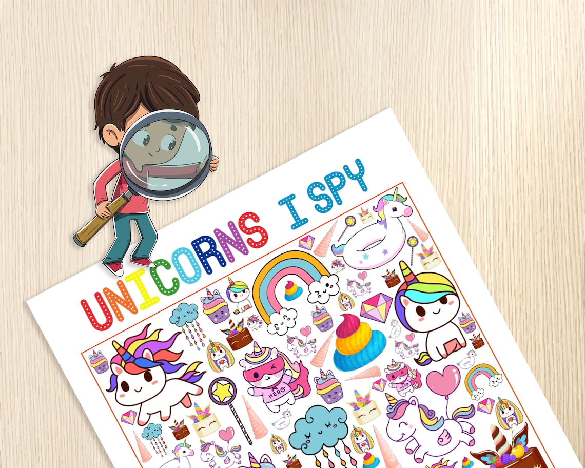 Unicorns I Spy, Seek and Find, Look and Find, 2 Printable Games, Party ...