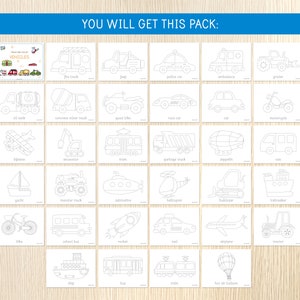 Vehicles, Trace and Color Worksheets, Coloring Pages, Tracing Practice ...